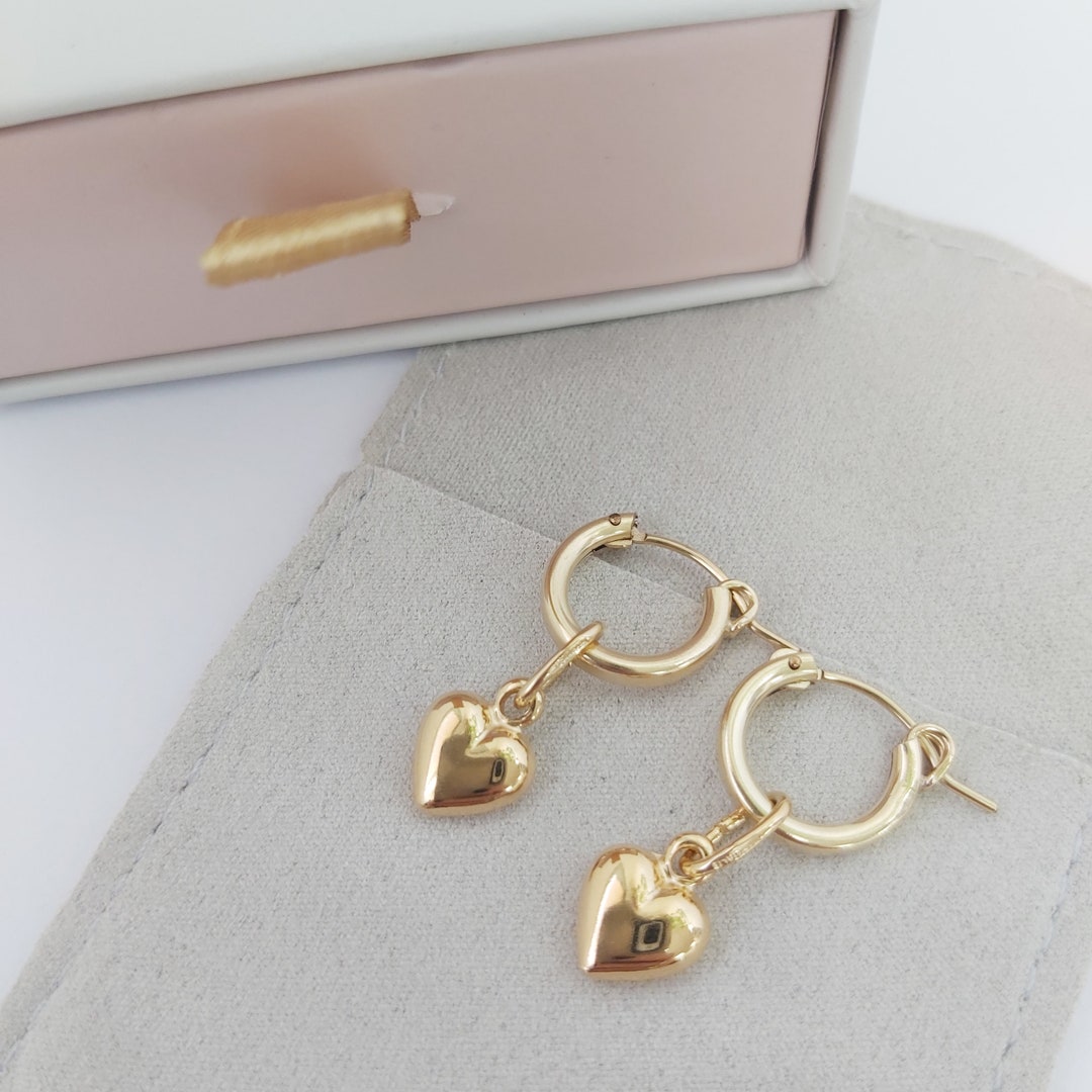 Gold Heart Hoop Earrings, Valentines Day Gift, Gold Heart Earring ...