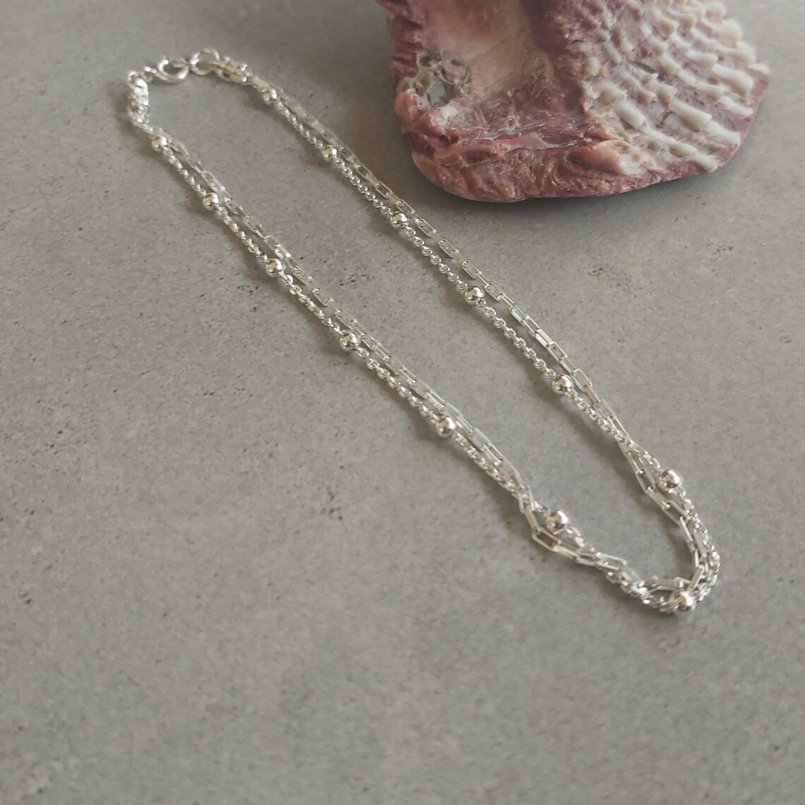 Sterling Silver Anklet Layered Anklet Double Chain Anklet - Etsy