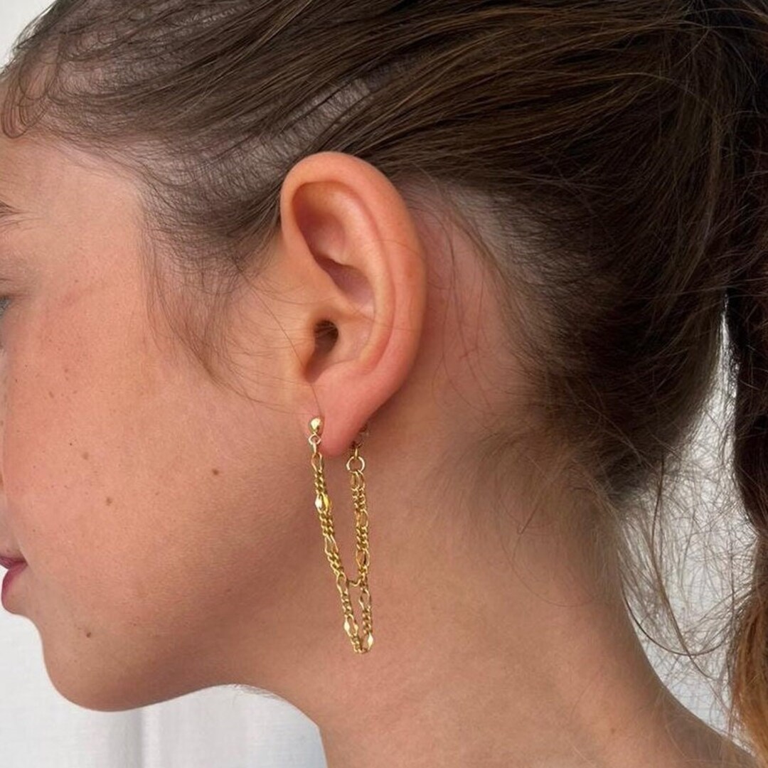 Gold Chain Earring, Chain Stud Earrings, Minimalist Chain Earring ...