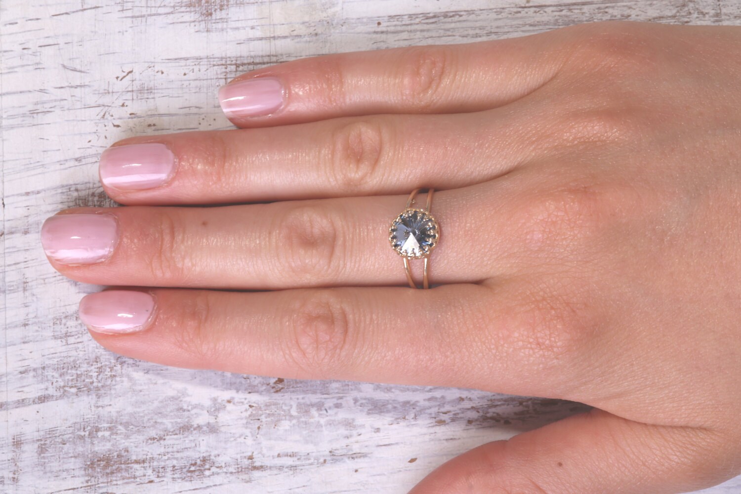 Gray Crystal Ring Stackable Gold Ring Grey Black Swarovski - Etsy