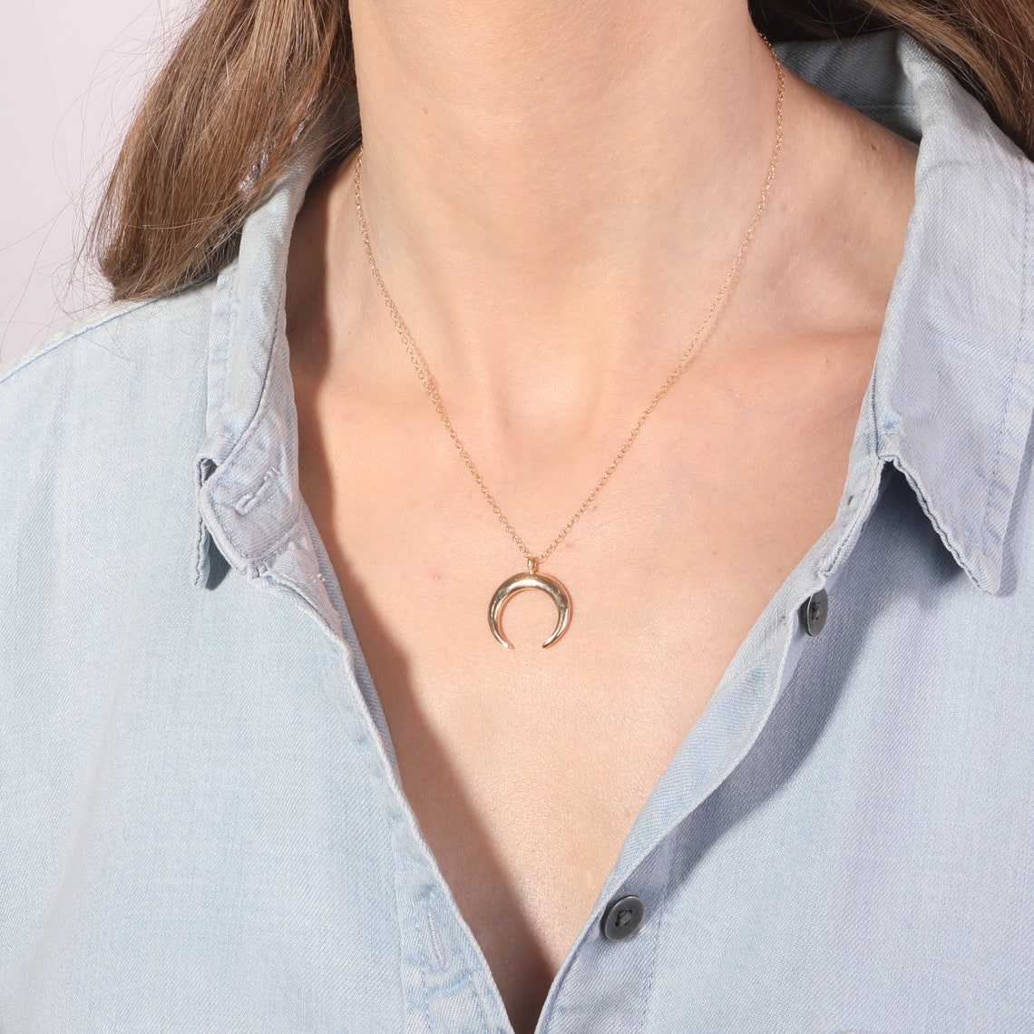 Horn Necklacegold Horn Necklacemoon Necklacedouble Horn - Etsy