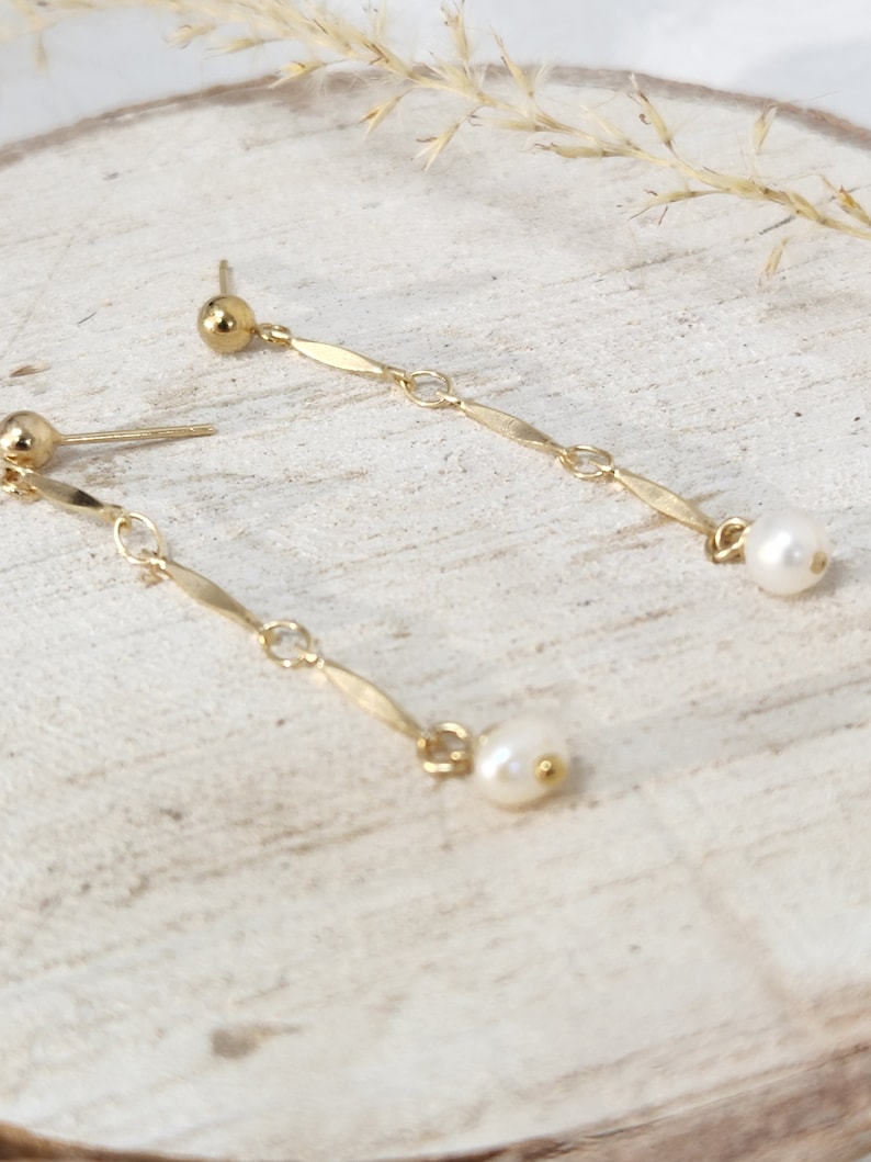 Dainty Pearl Earrings Gold Chain and Pearl Earringlong Gold - Etsy