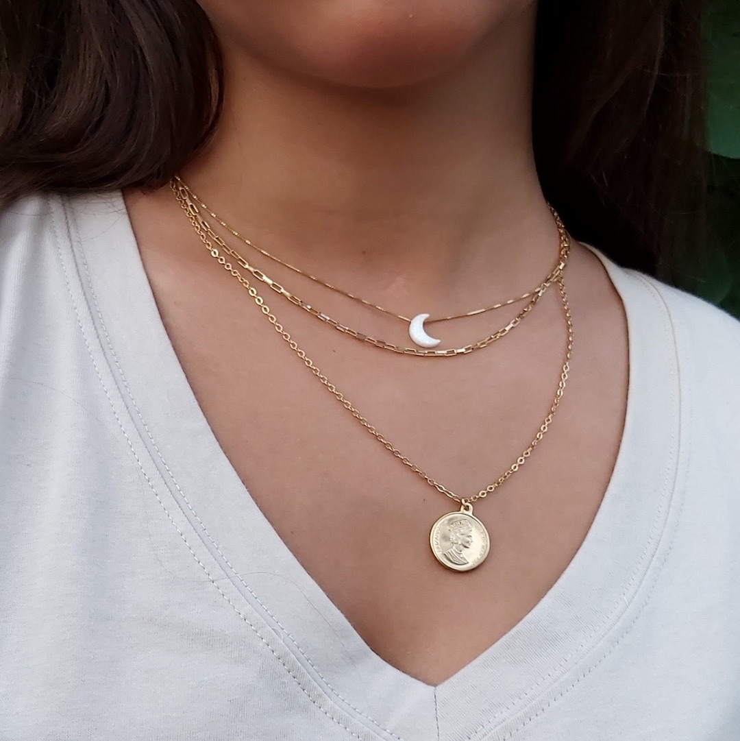 Coin Necklace Gold, Gold Coin Pendant Necklace, Women Coin Jewelry ...
