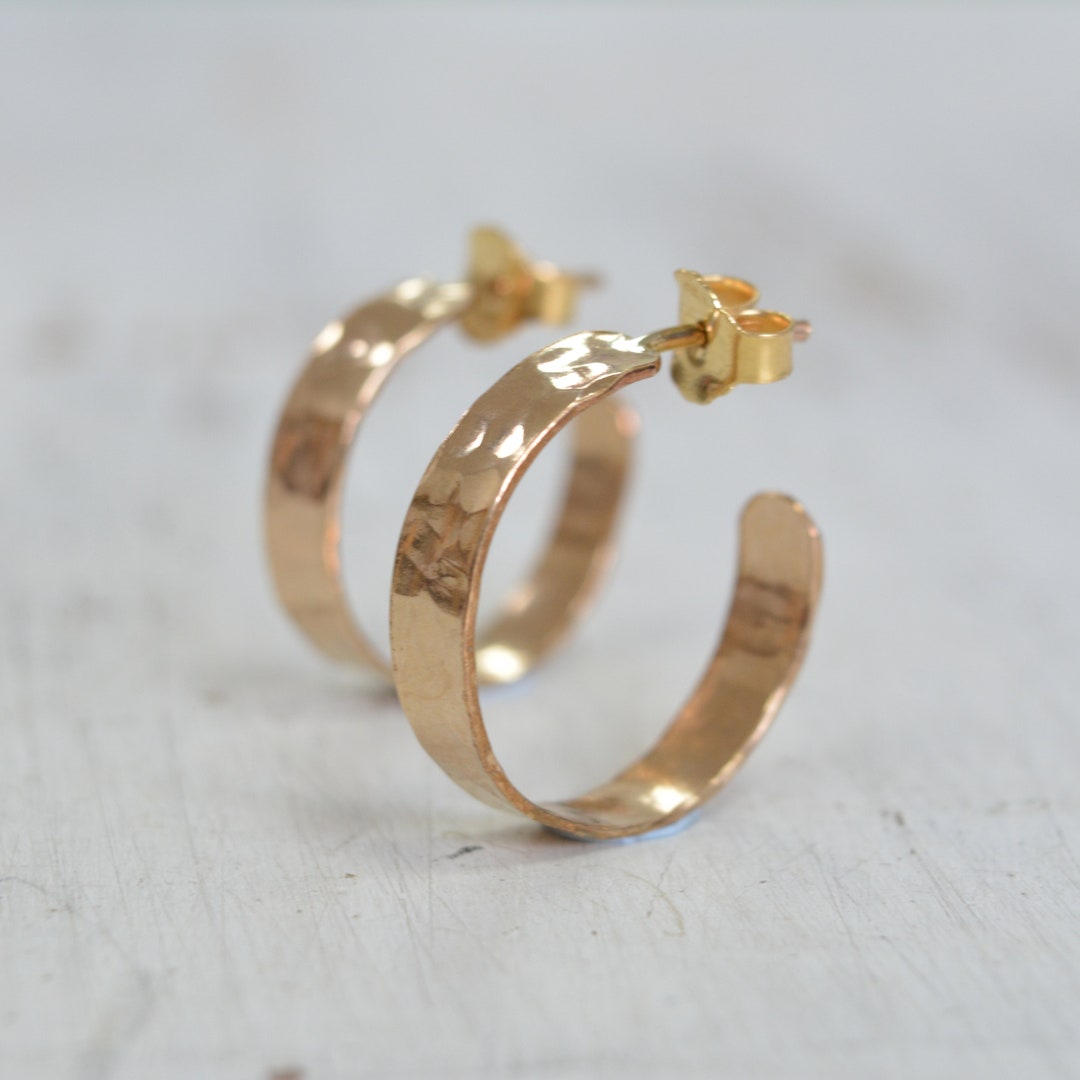 Gold Hoop Earrings 14k Gold Filled Hammered Hoops Wide 5mm Wrap Hoops ...