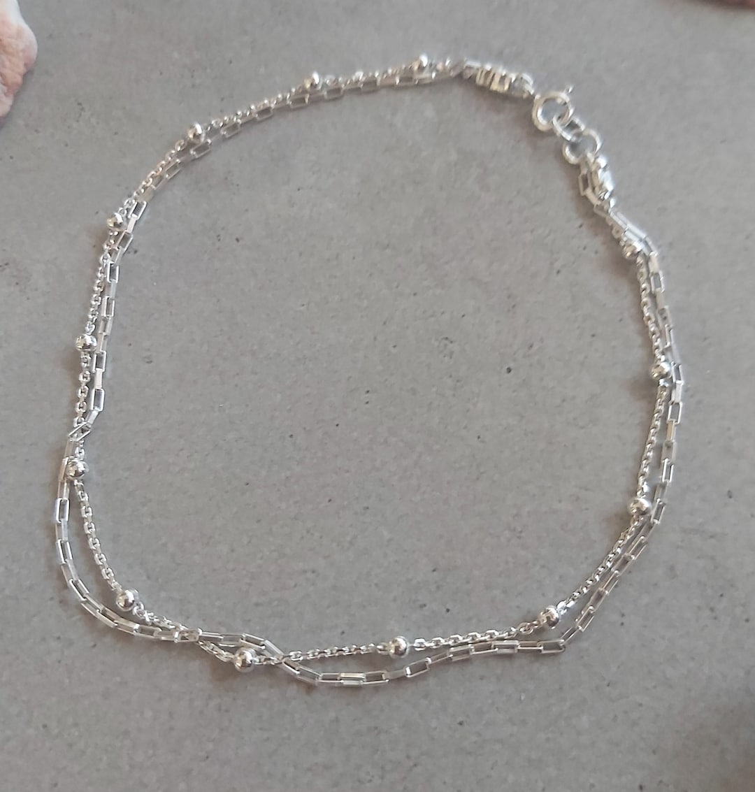 Sterling Silver Anklet, Layered Anklet, Double Chain Anklet, Ankle ...
