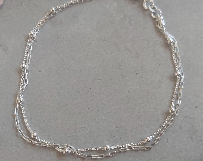 Sterling Silver Anklet, Layered Anklet, Double Chain Anklet, Ankle ...