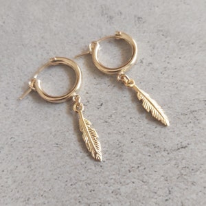 Feather Hoop Earrings, Gold Filled Feather Hoops, Small Hoop Earrings ...