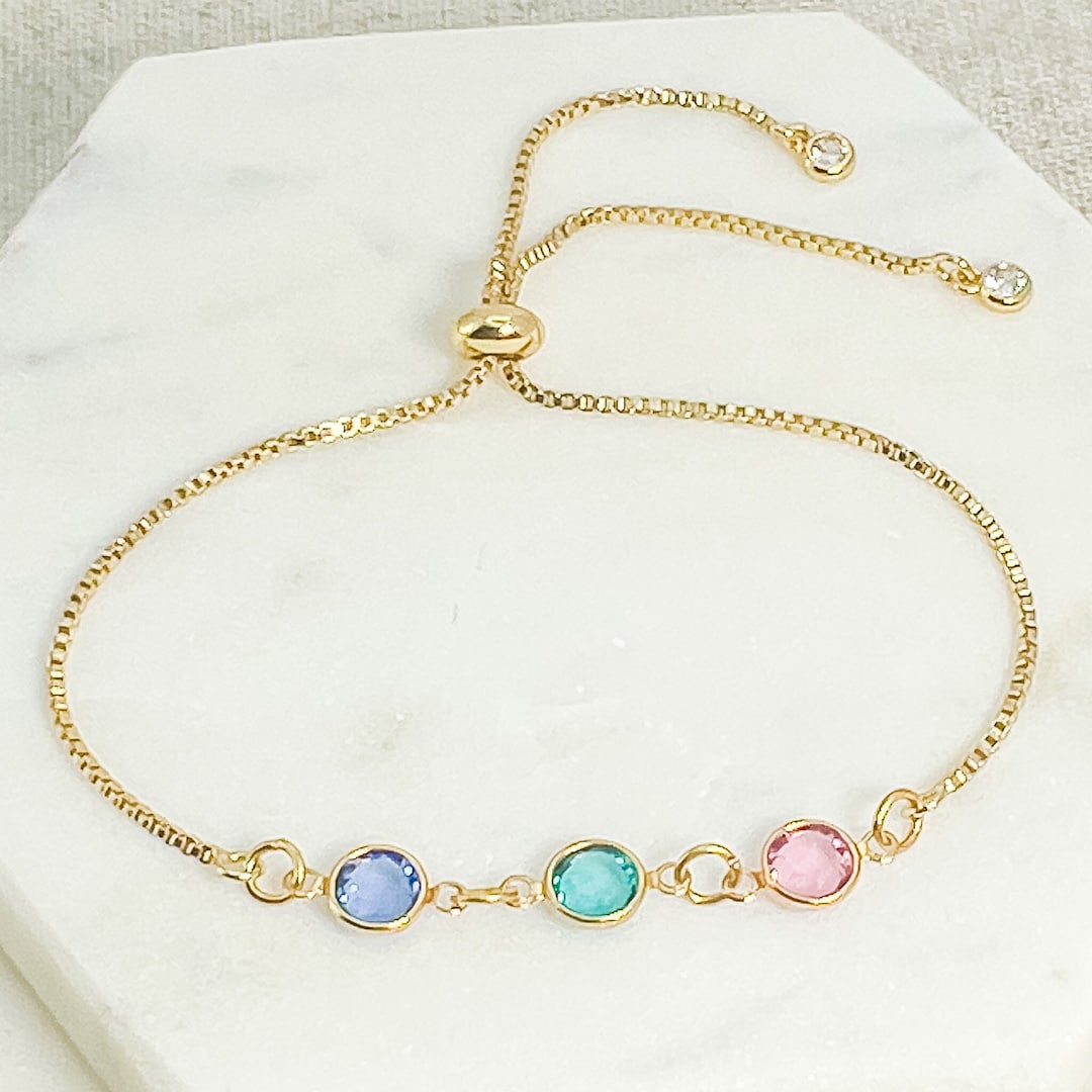 Personalized Family Birthstone Bracelet: Gold Swarovski Crystal Jewelry ...