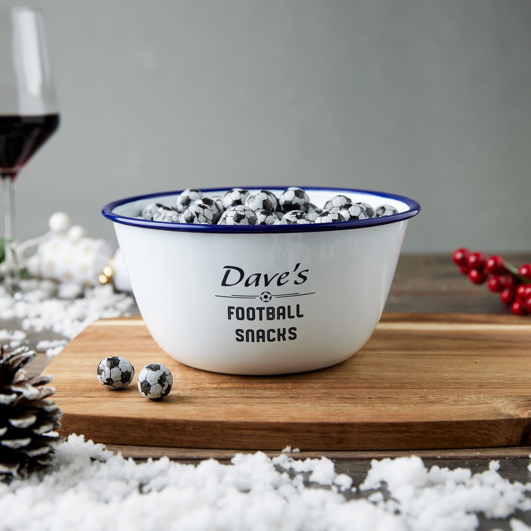 Personalised Enamel Bowl, Football Snack Bowl, Personalized Gifts ...