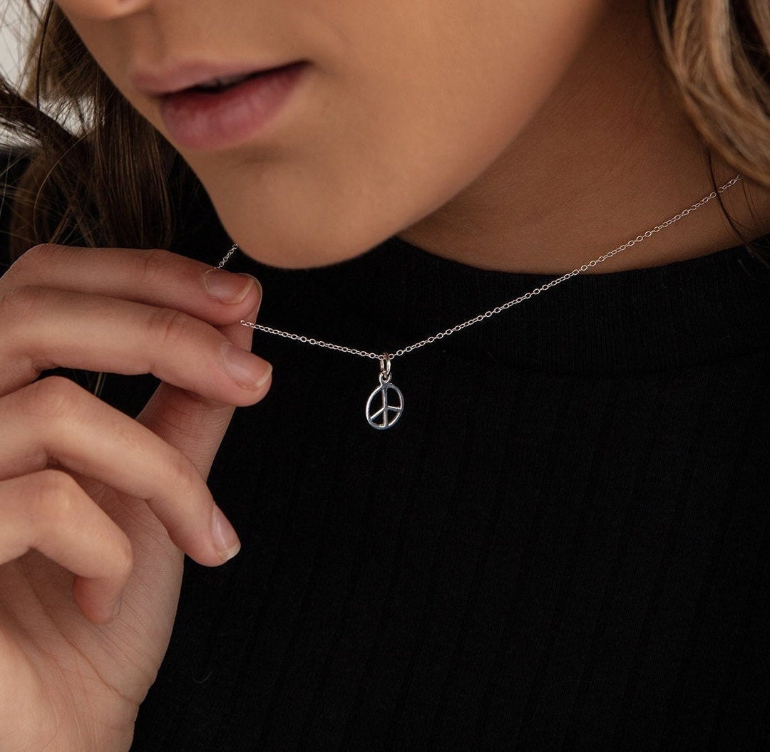 Sterling Silver Peace Sign Necklace Minimalist Necklace for Women ...