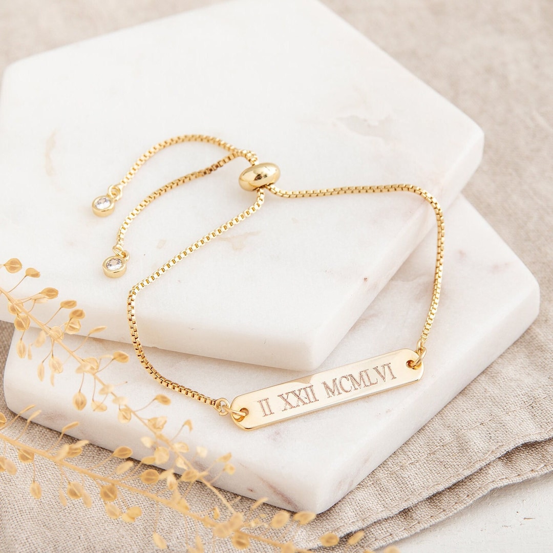 Engraved Bracelet, Gold Bar Bracelet, Personalized Jewelry, Gold Slider ...