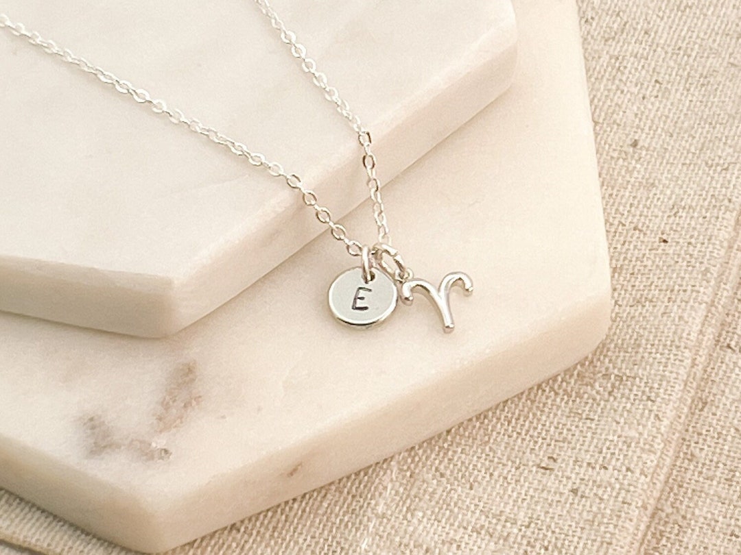 Aries Necklace With Initial & Birthstone Charm Personalized Birthday ...