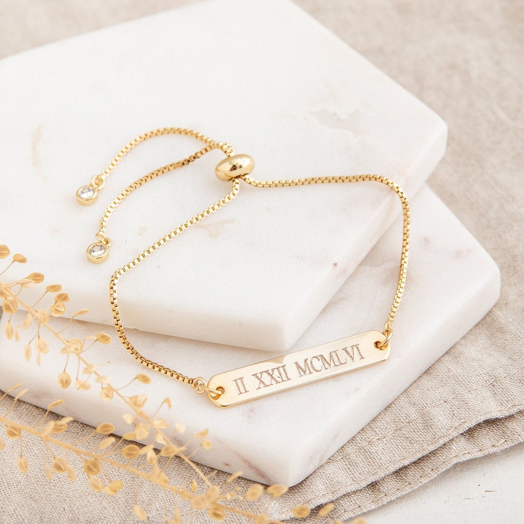 Engraved Gold Bar Bracelet for Women - Engraved Bracelet - Personalised ...