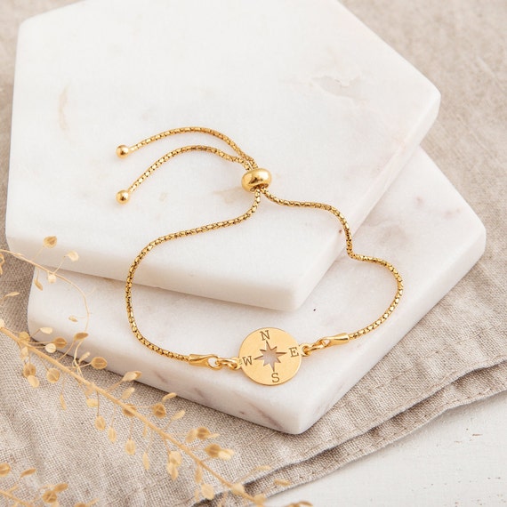 Gold Compass Bracelet Friendship Bracelet Personalised - Etsy