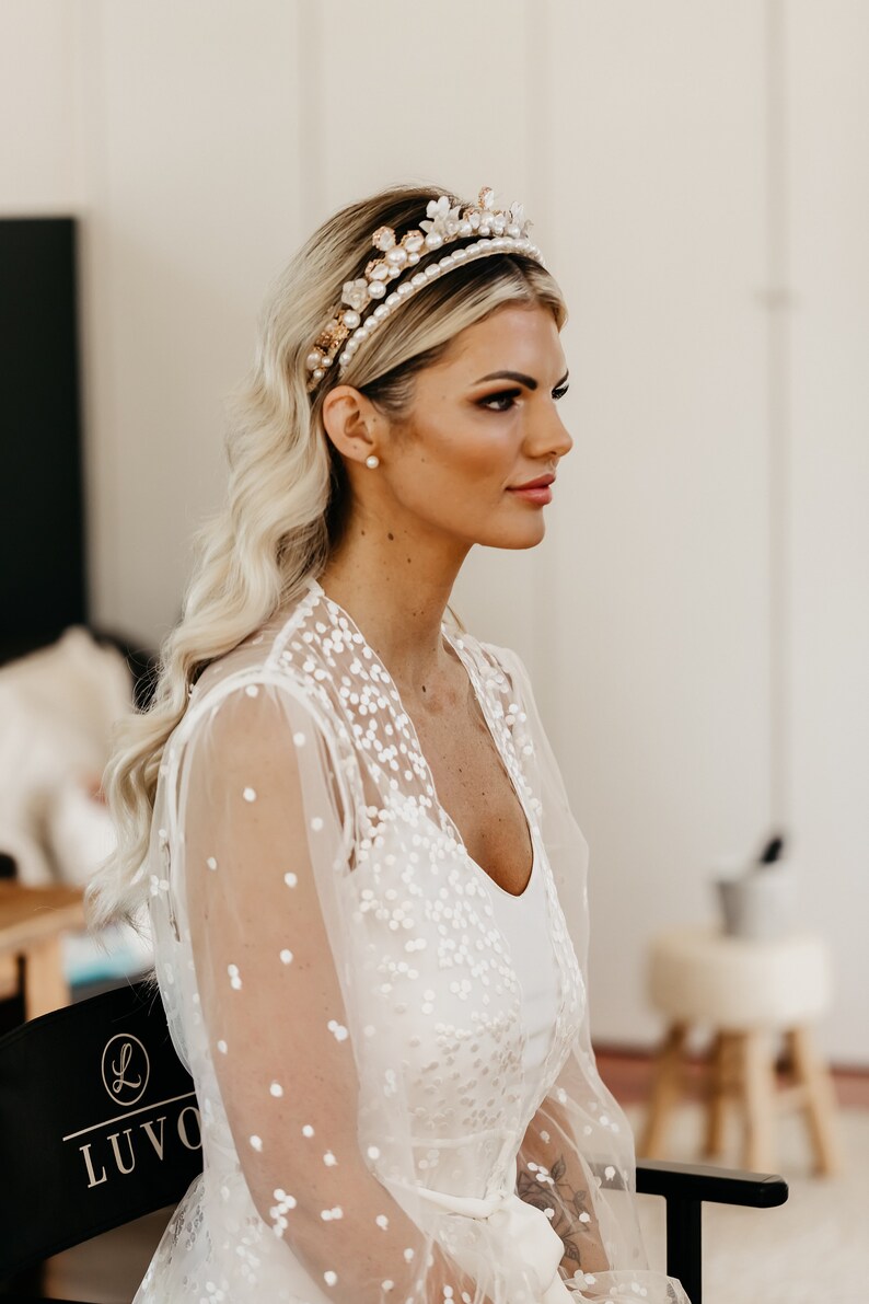 Pearl Wedding Crown, Gold Wedding Crown, Pearl Bridal Tiara, Pearl ...