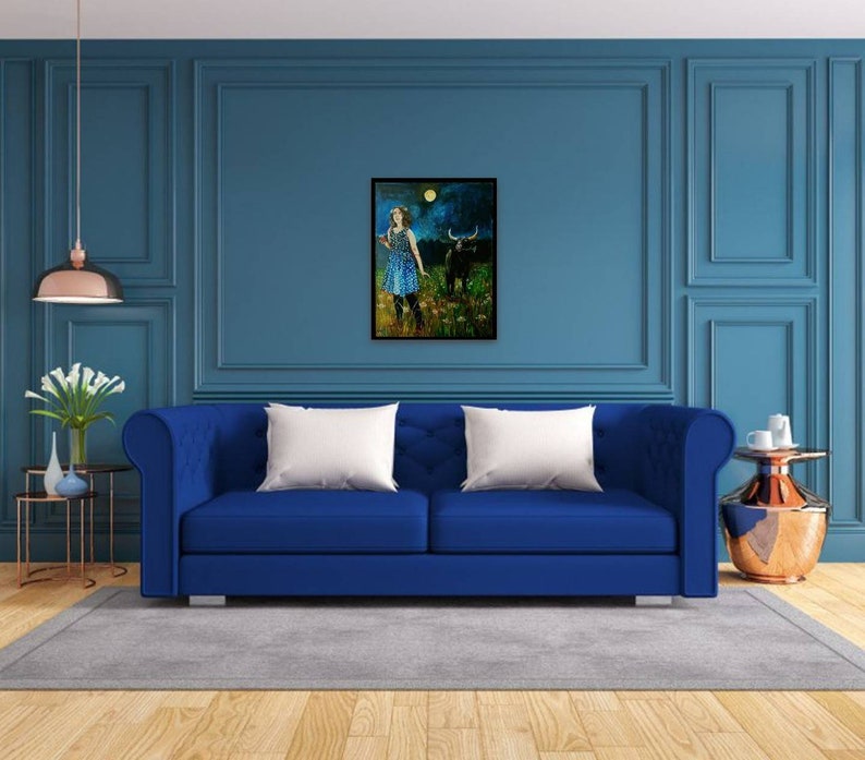 Ariadne and the Bull. Allegorical Original Oil Painting. Framed and ...