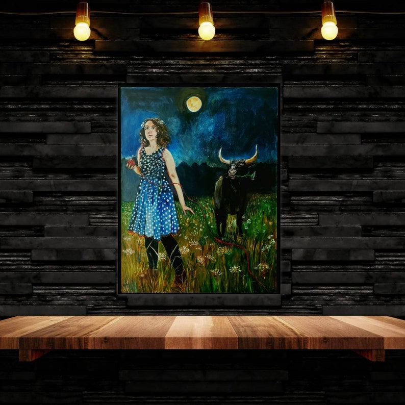 Ariadne and the Bull. Allegorical Original Oil Painting. Framed and ...