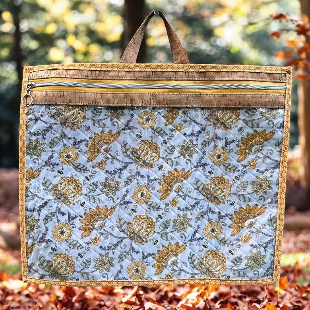 Large Vinyl Front Project Bag - Honey & Lavender | Cross Stitch Bag ...