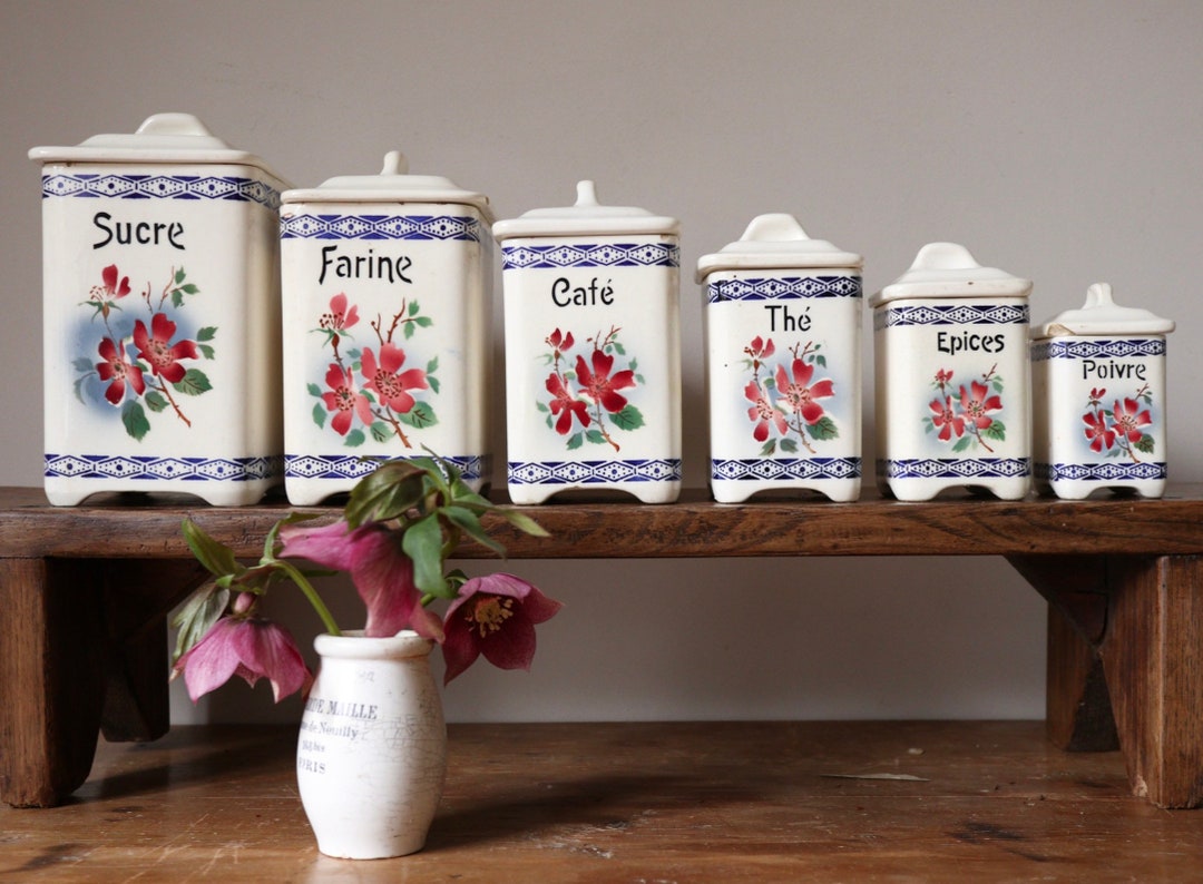 Set of Six French Ceramic Storage Canistersset of Vintage Storage ...
