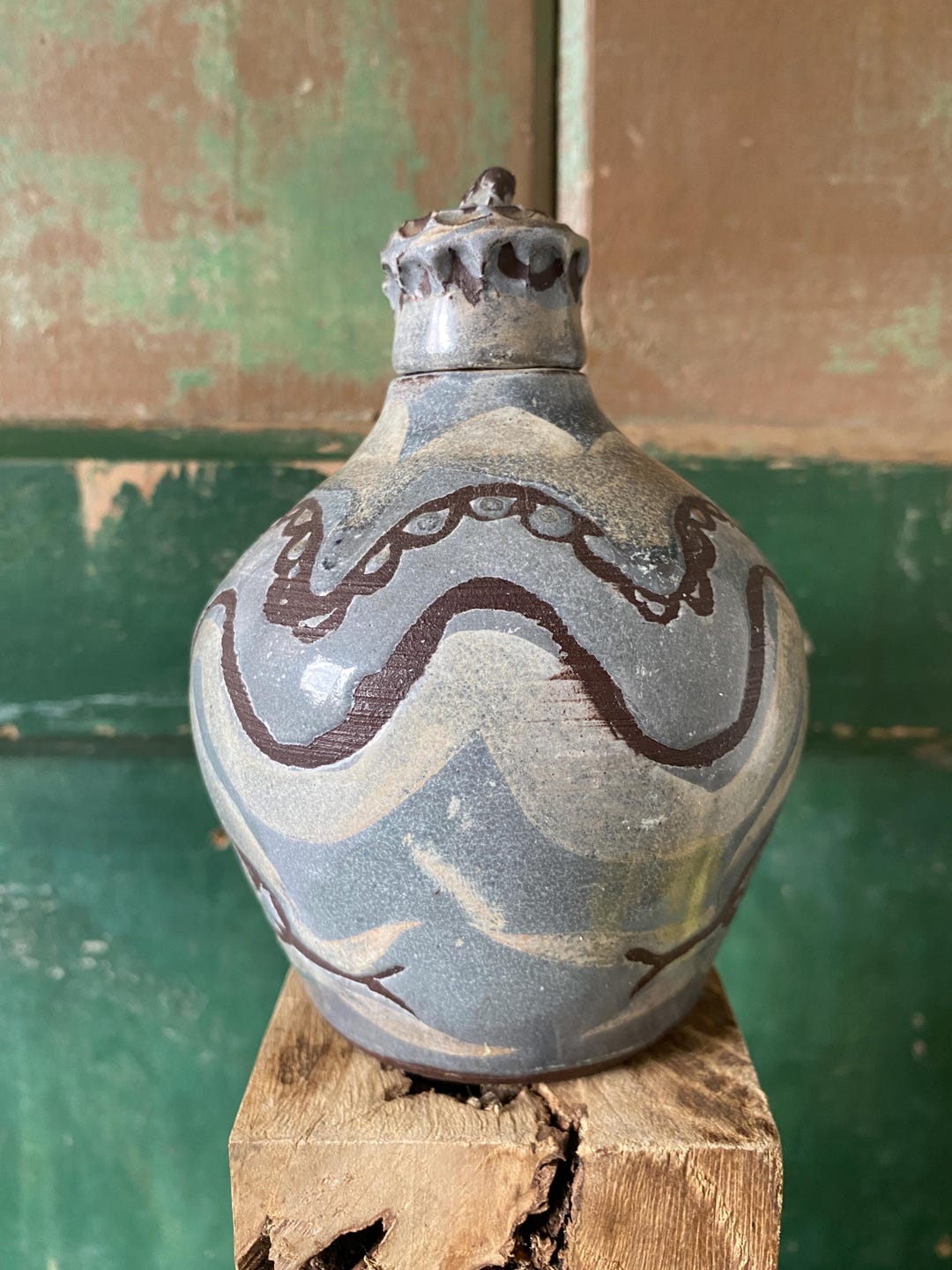 Studio Pottery Snake Pot|ceramic Snake Pot With Stopper|unique Studio ...
