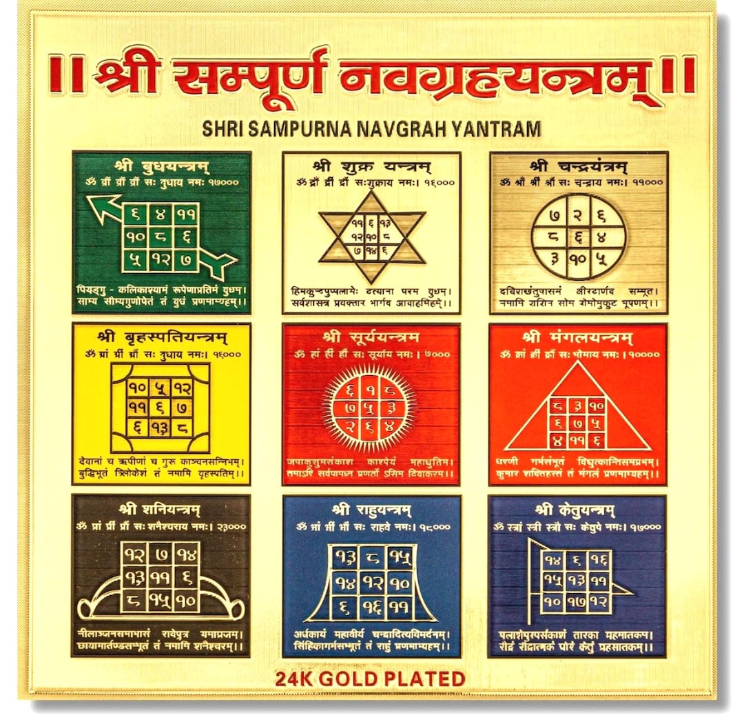 Gold Foil Sheet Shri Nava Graha Yantra Picture Poster Print Puja Item ...