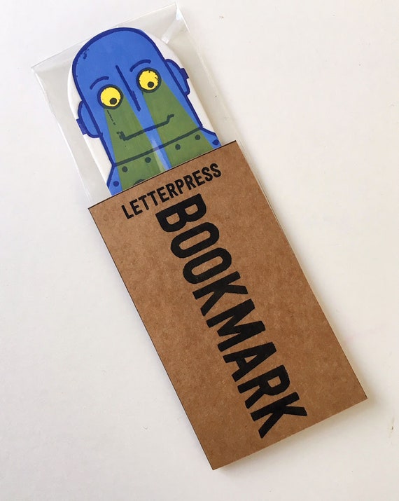 Iron robot bookmark letterpress | Etsy
