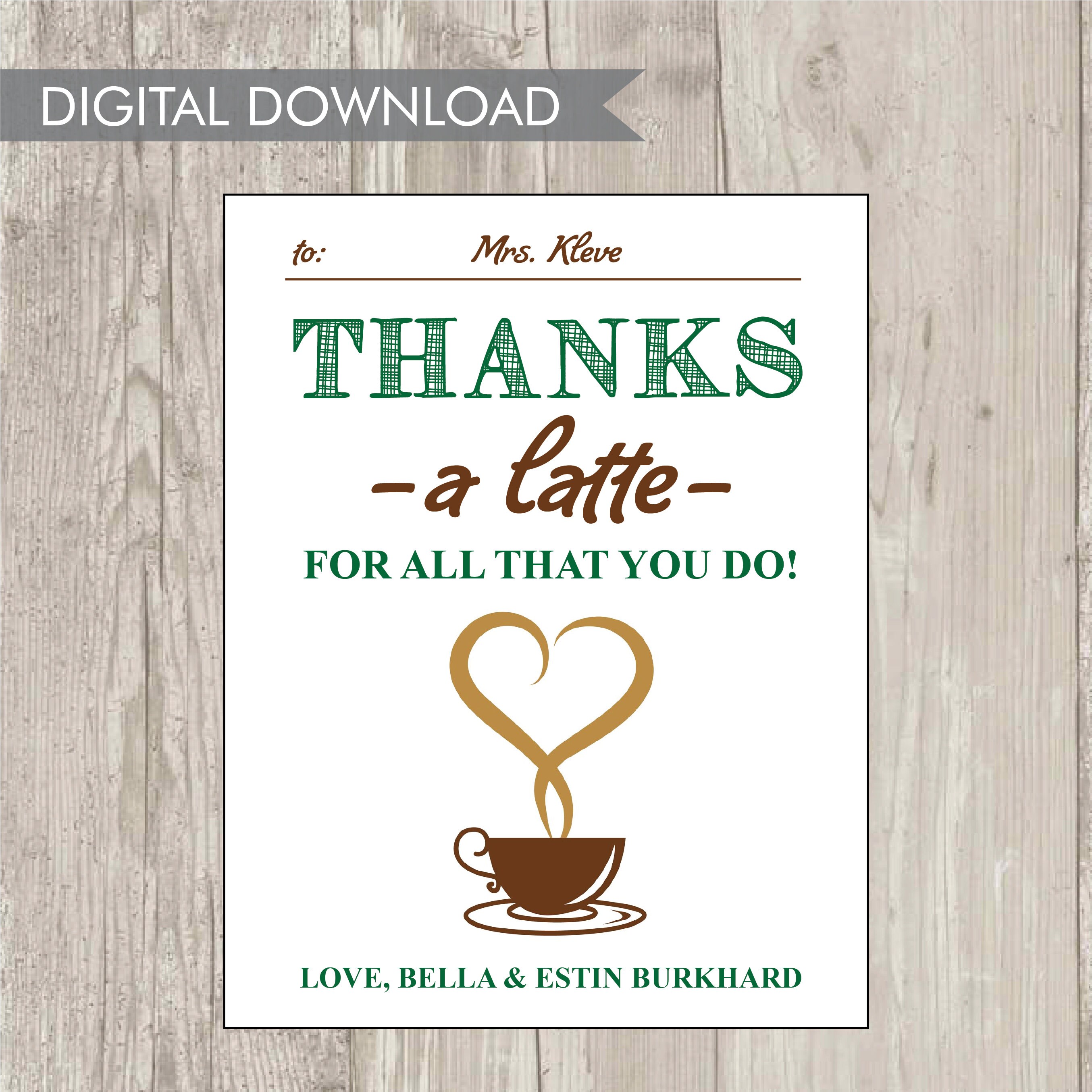Thanks a Latte Starbucks Card Teacher Appreciation Gift | Etsy