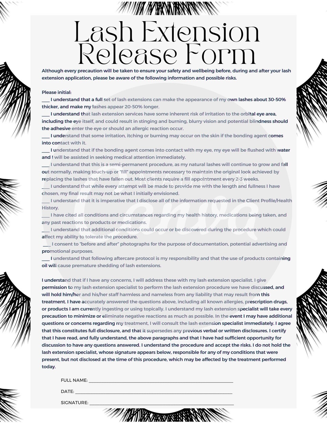 Lash Extension Release Form - Etsy