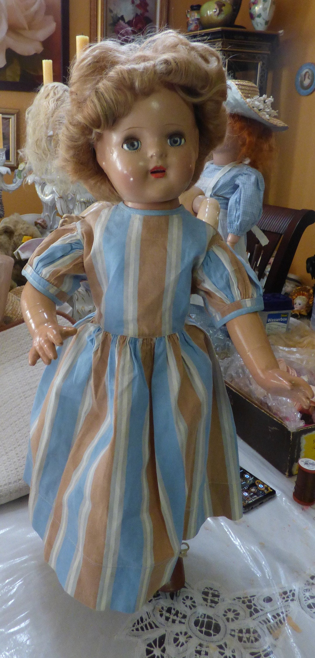 Circa 1930s 40s 10" Vintage Composition Doll With Wonderful Roller ...