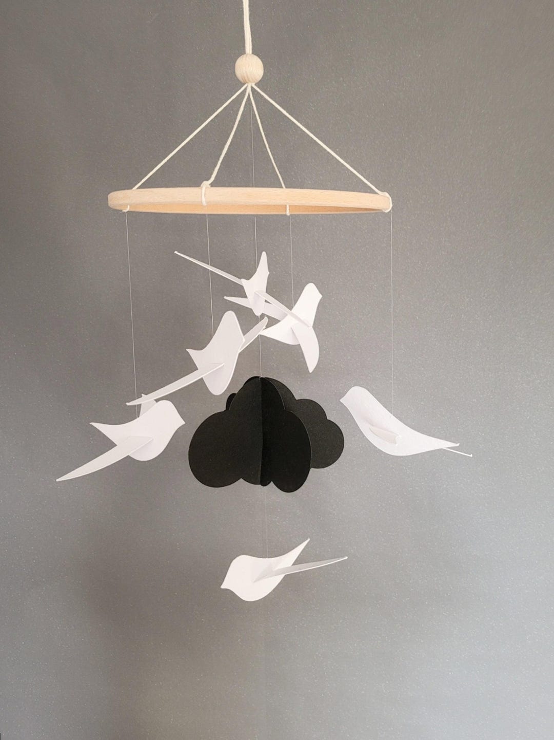 Paper Baby Mobile With Birds and Cloud - Handmade Eco Friendly Nursery ...
