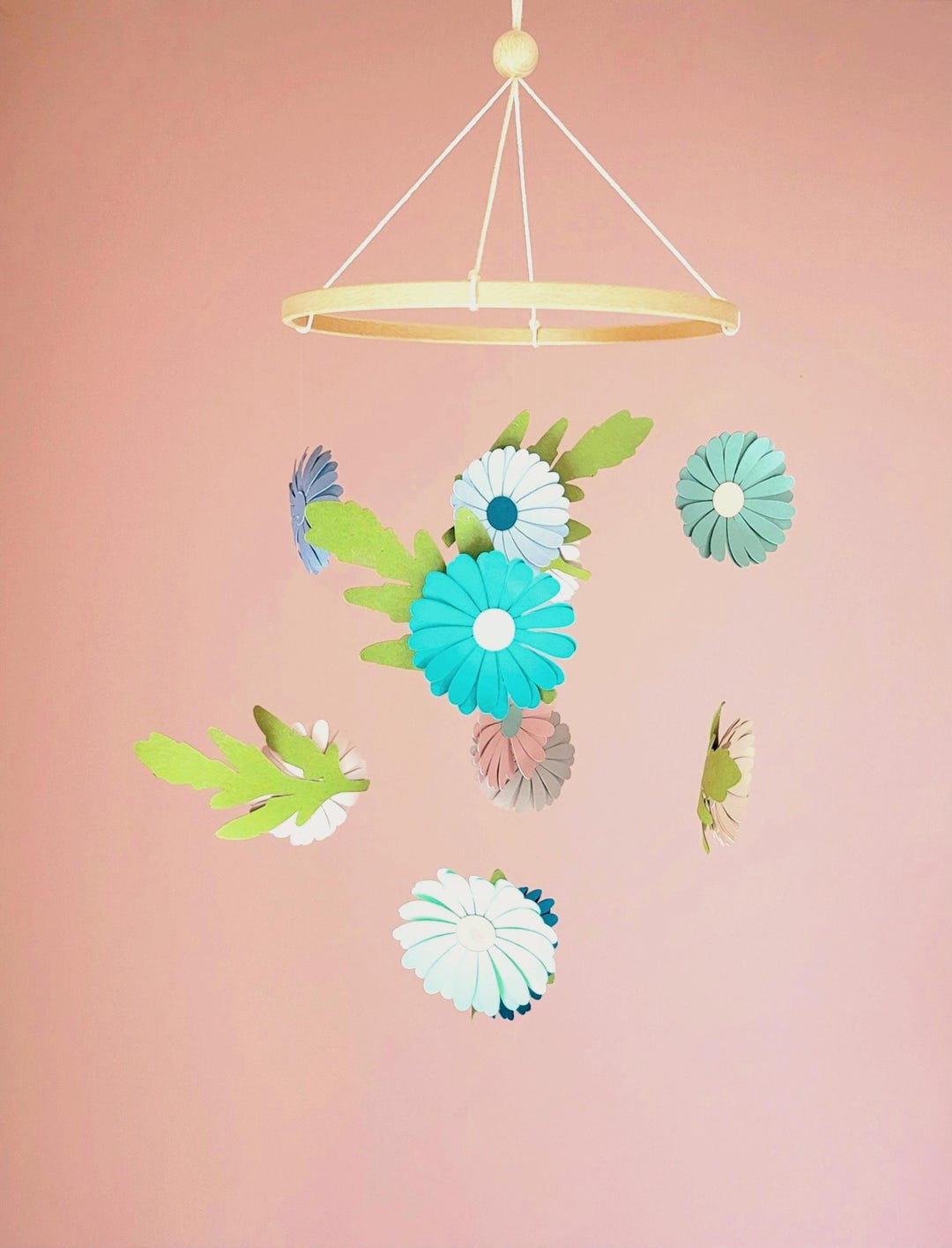 Handmade Paper Flower Baby Mobile 20x50cm - Eco-responsible Pastel ...