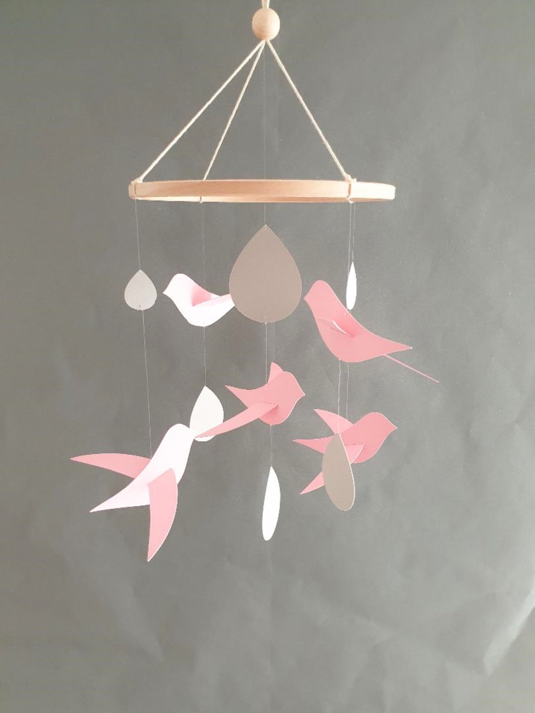 Personalized Gifts Baby Mobile Room Decor Baby Gift 5 Pink Birds Grey ...