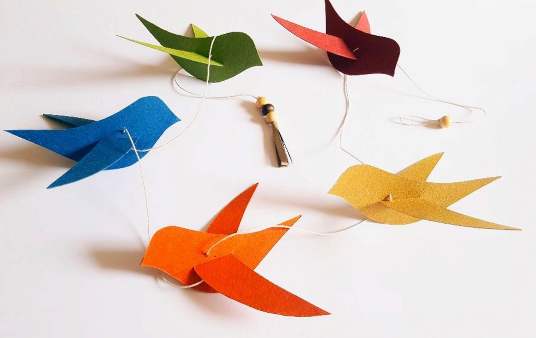 Colorful Bird Garland 100cm – 3D Paper Birds Nursery Wall Hanging – Eco ...