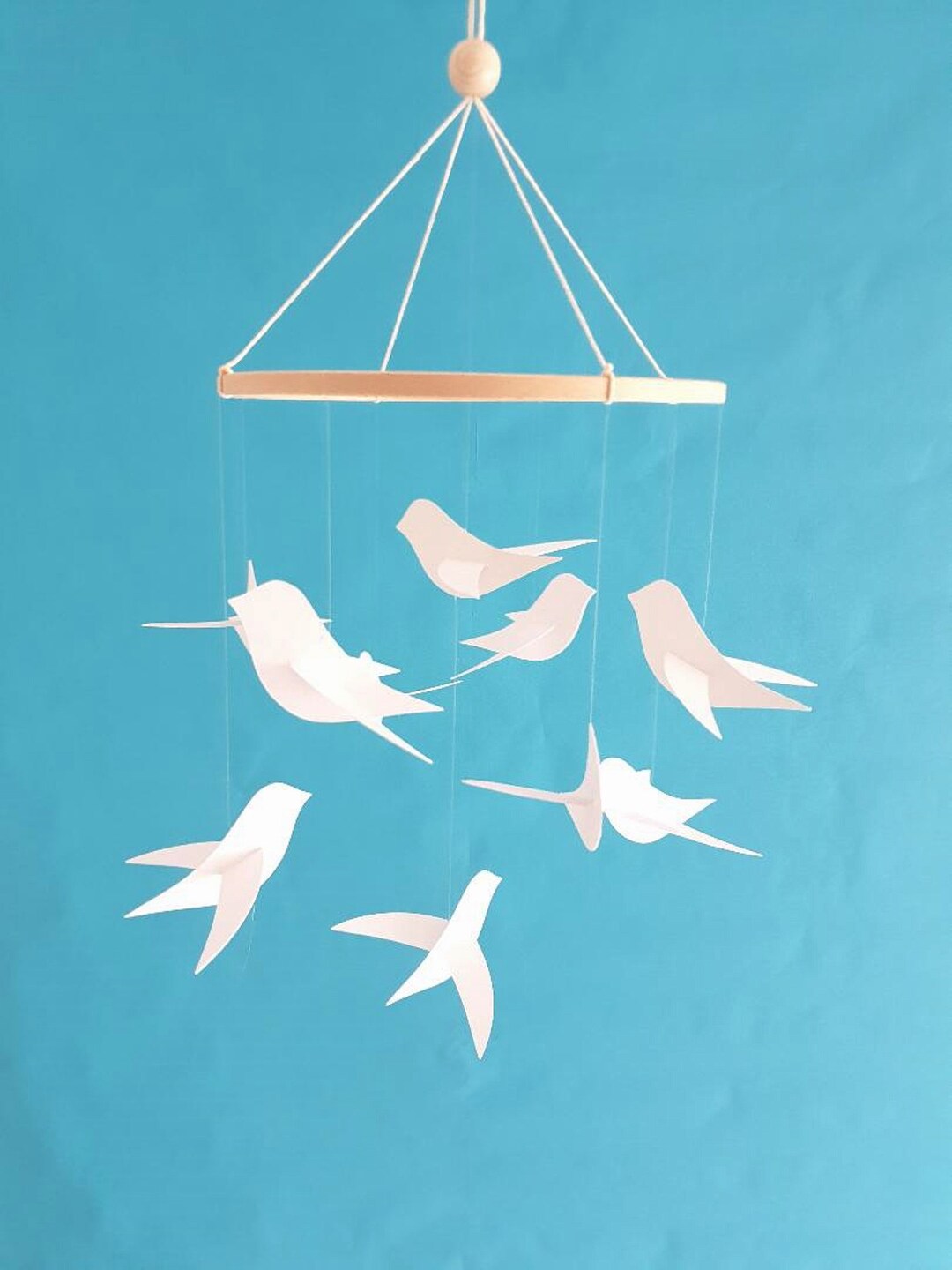 Baby Bird Mobile - 10 Birds Made of Recycled Paper, Customizable Colors ...