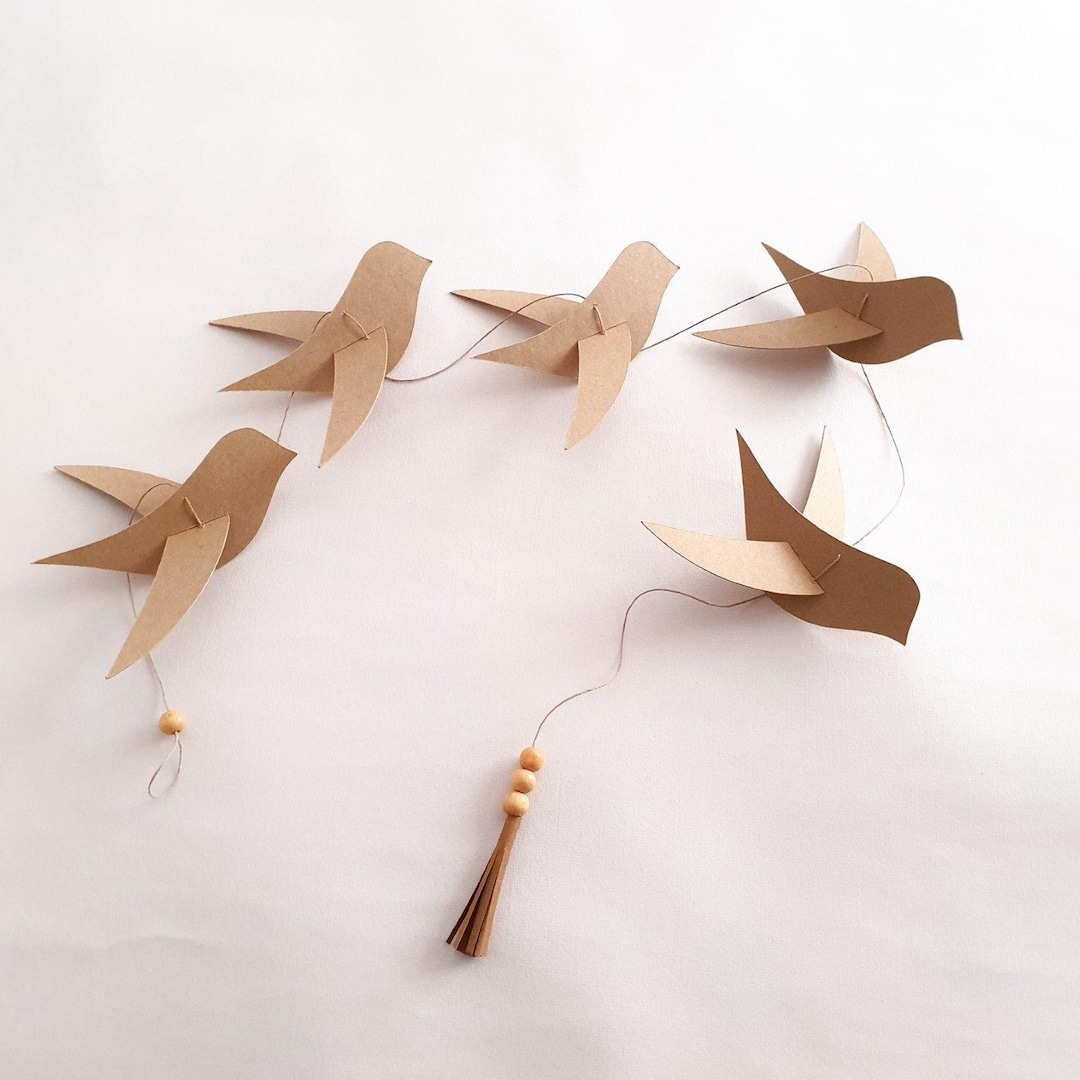 Customizable Paper Bird Garland – Handmade Nursery Wall Decor – Neutral ...