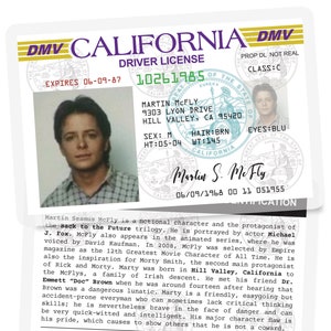 Marty Mcfly 1985 ID Card Back to the Future Movie Prop Michael J. Fox ...