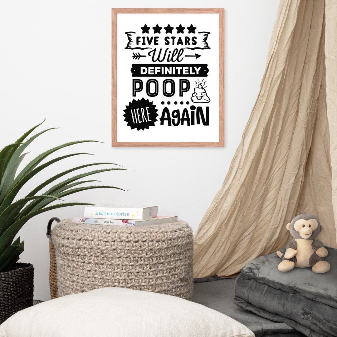 Funny Would Poop Here Again Star Rating Framed Bathroom Poster Picture ...