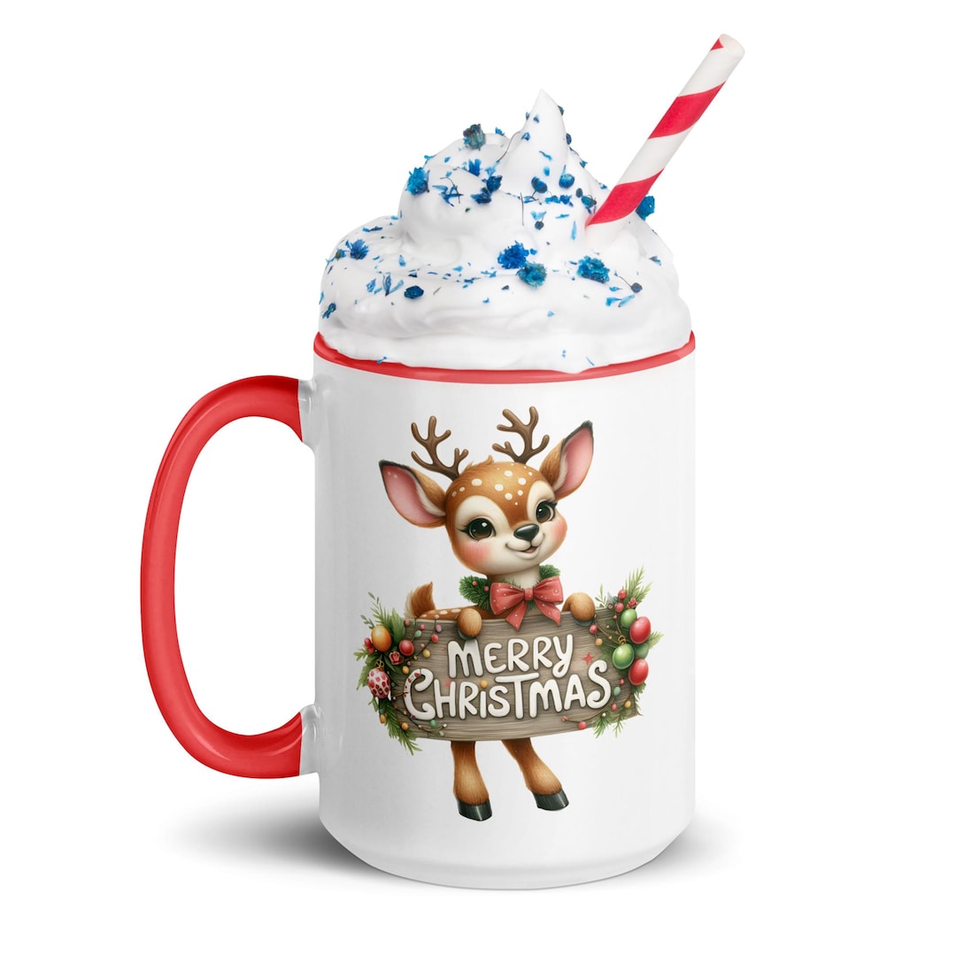 Cute Kids Christmas Mug Reindeer Christmas Mug Office Teacher White ...