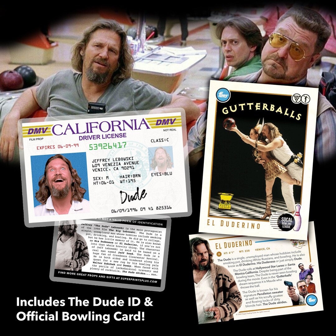 THE DUDE ID Card El Duderino Bowling Card Big Lebowski Fan Gift Set ...