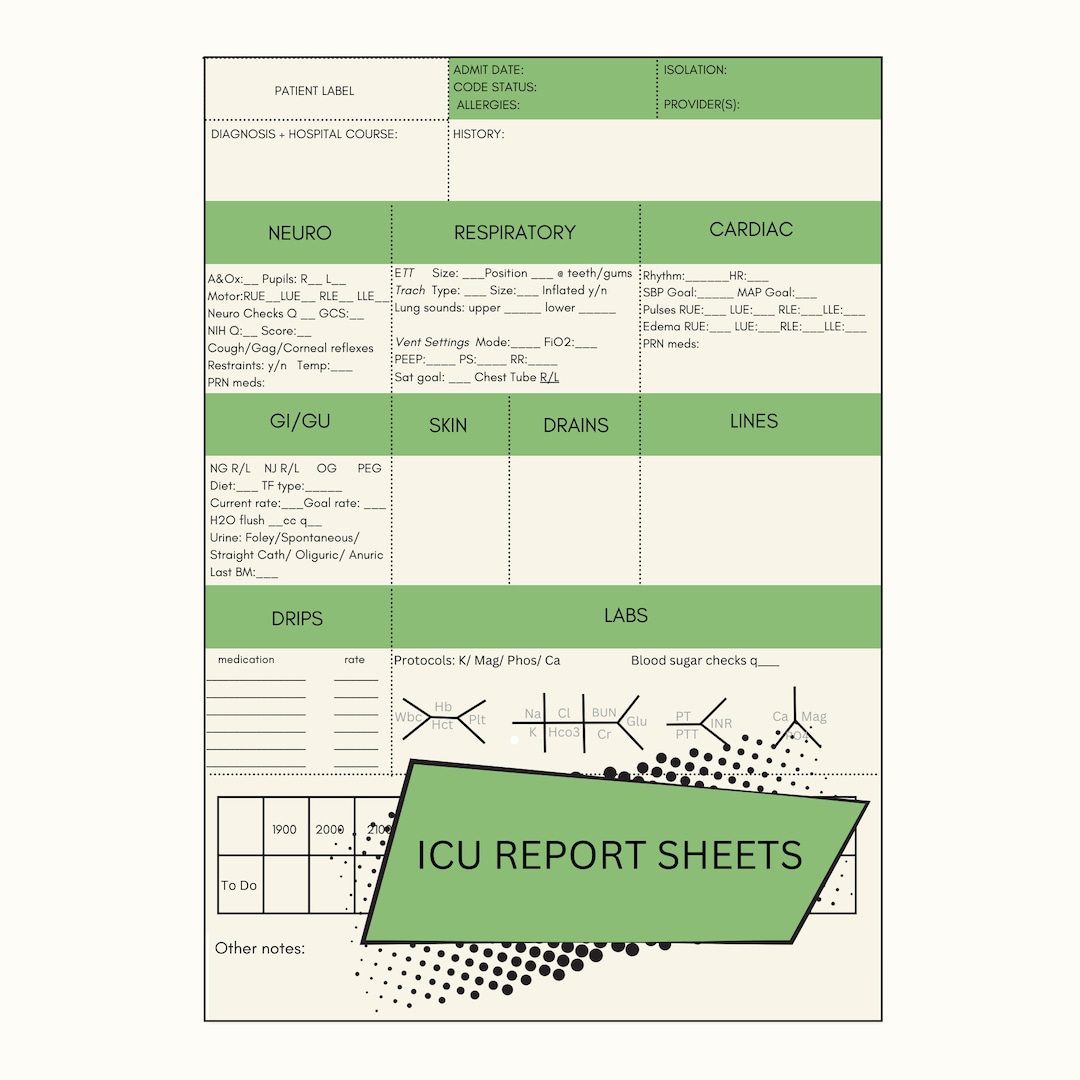 ICU Nursing Report/ Brain/ Handoff Sheet, Printable PDF, Day Shift ...