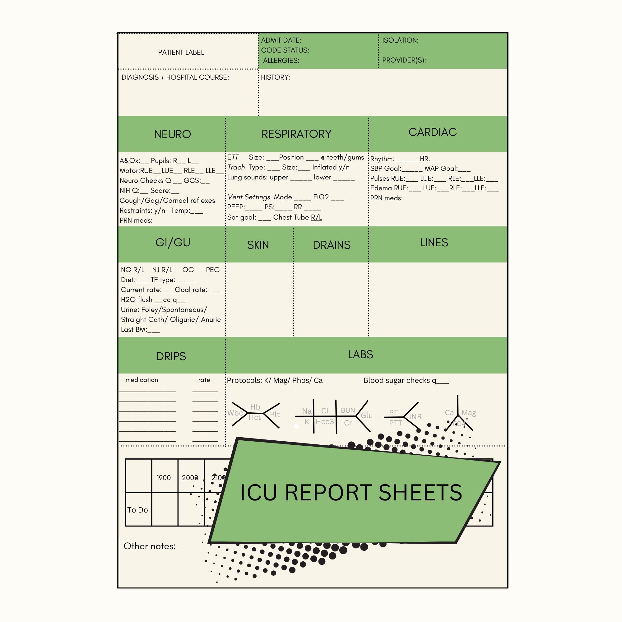 ICU Nursing Report/ Brain/ Handoff Sheet, Printable PDF, Day Shift ...