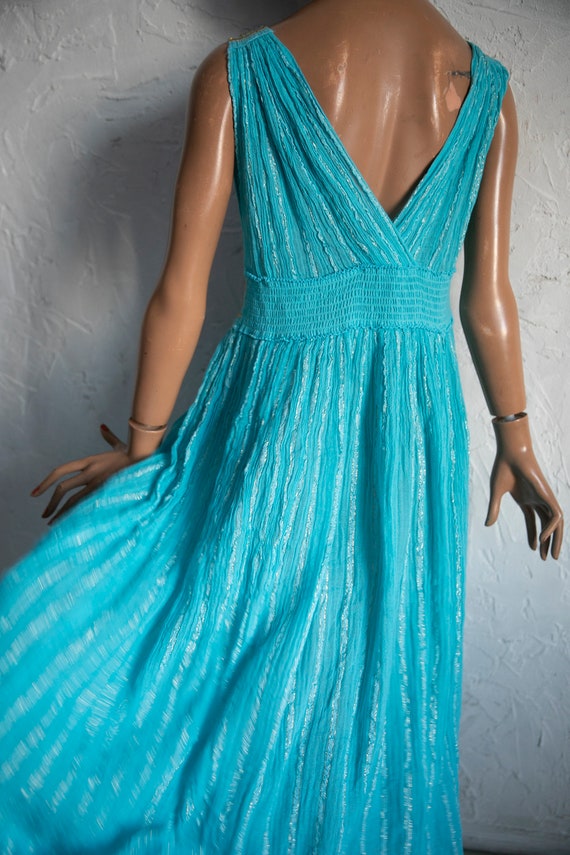 Greek hypatia dress Goddess Turquoise Blue cotton d… - Gem