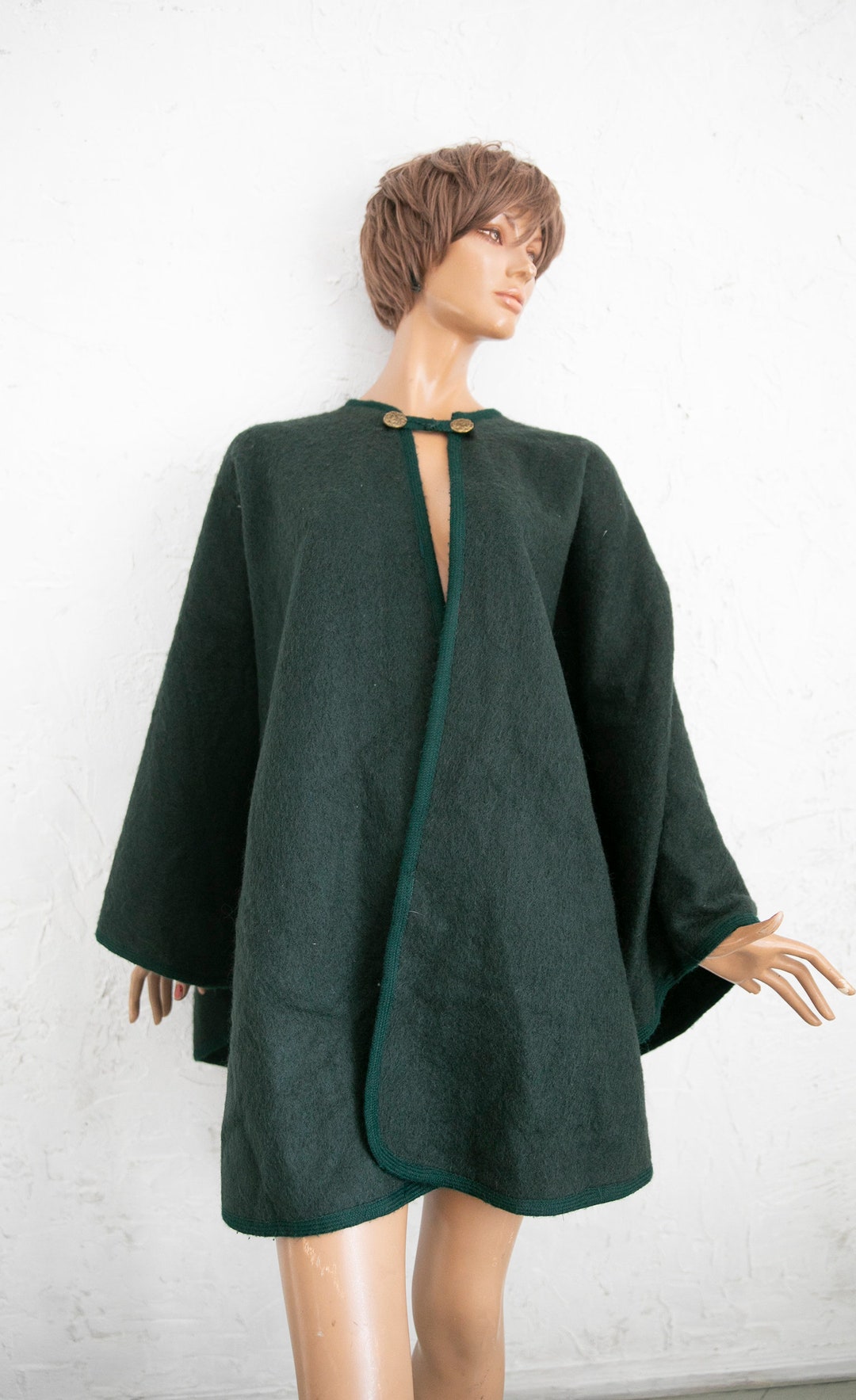 Vintage Wool Cape Poncho Green / Austrian Cloak / Midi Long Trachten ...