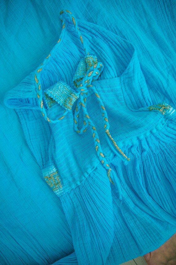Greek hypatia Goddess Turquoise Blue cotton dress Bo… - Gem