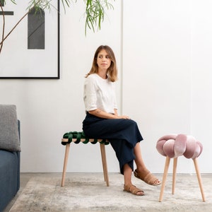 Woven Stool in Olive Green Velvet, Velvet Stool, Velvet Stools, Woven ...