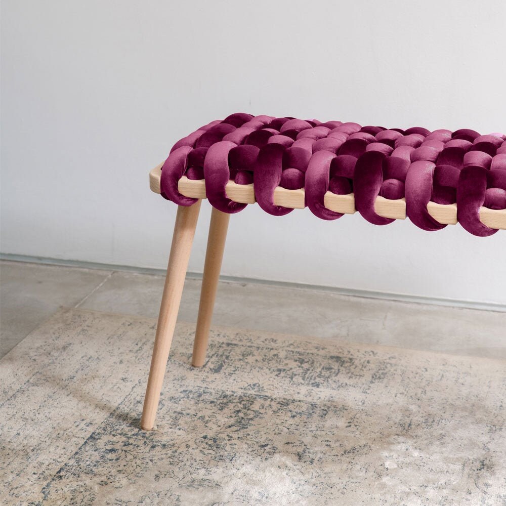 Woven Bench in Purple Velvet Wooden Bench Entrance Bench | Etsy