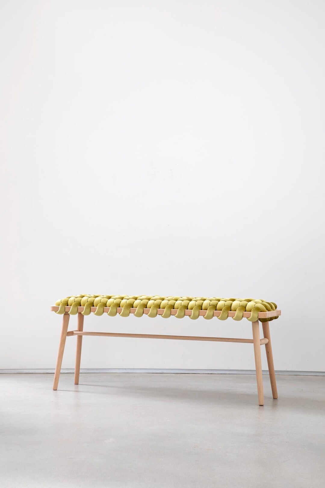Green Citron Woven Bench Entryway | Handmade Beechwood Hallway Bench ...