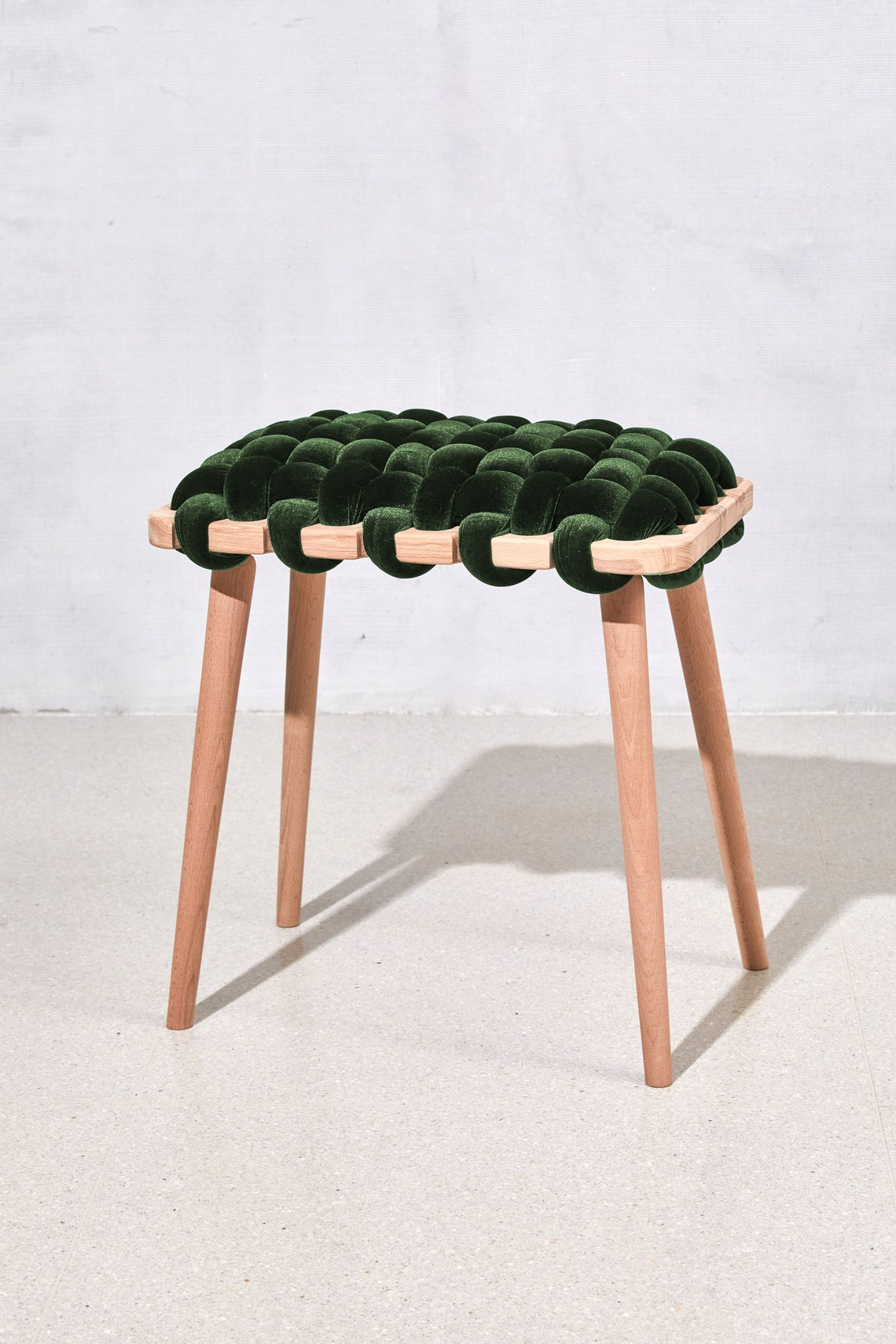 Woven Stool in Olive Green Velvet Velvet Stool Velvet - Etsy