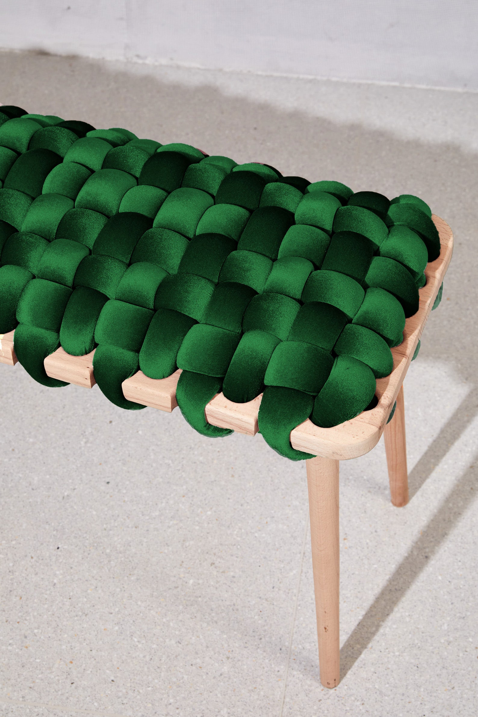 Woven Bench in Emerald Green Velvet Wooden Bench Entrance - Etsy
