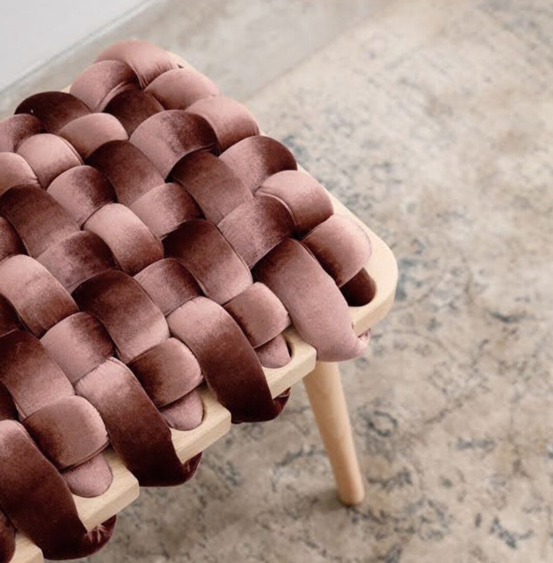 Woven Stool in Plum Velvet, Velvet Stool, Velvet Stools, Woven Stool ...